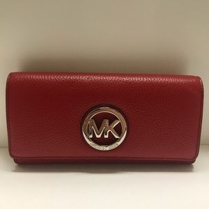 Michael Kors | Bags | Michael Kors Red Wallet With Gold Logo | Poshmark